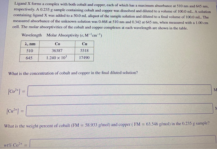 Solved Ligand X forms a complex with both cobalt and copper, | Chegg.com