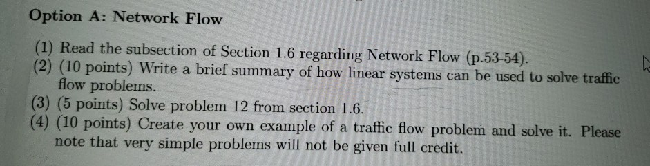 Solved Option A: Network Flow (1) Read the subsection of | Chegg.com
