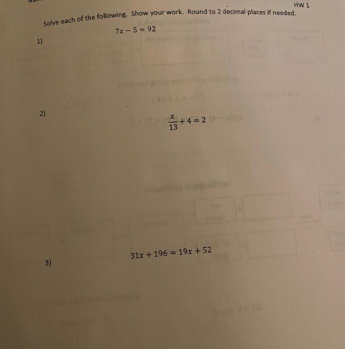 Solved HW 1 Solve each of the following. Show your work. | Chegg.com