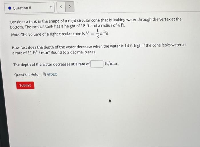 Solved Consider a tank in the shape of a right circular cone | Chegg.com