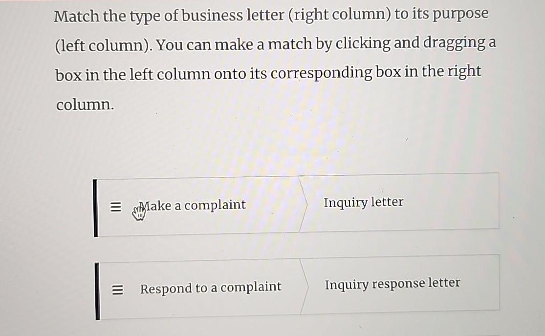 Solved Match the type of business letter (right column) ﻿to | Chegg.com