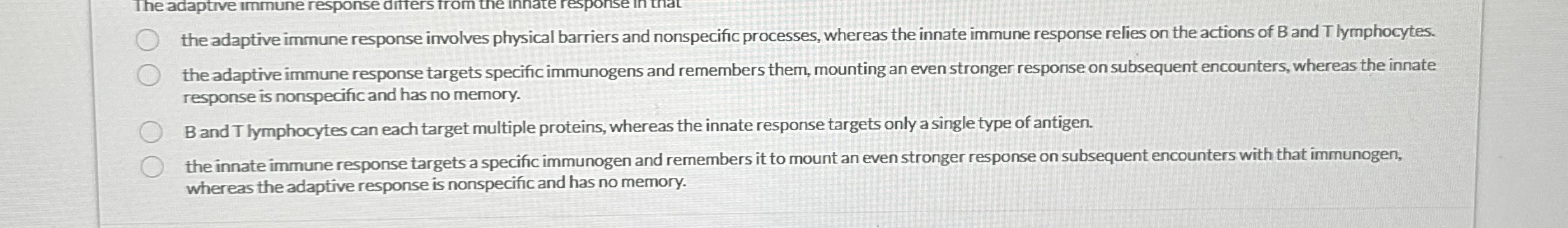 Solved the adaptive immune response involves physical | Chegg.com