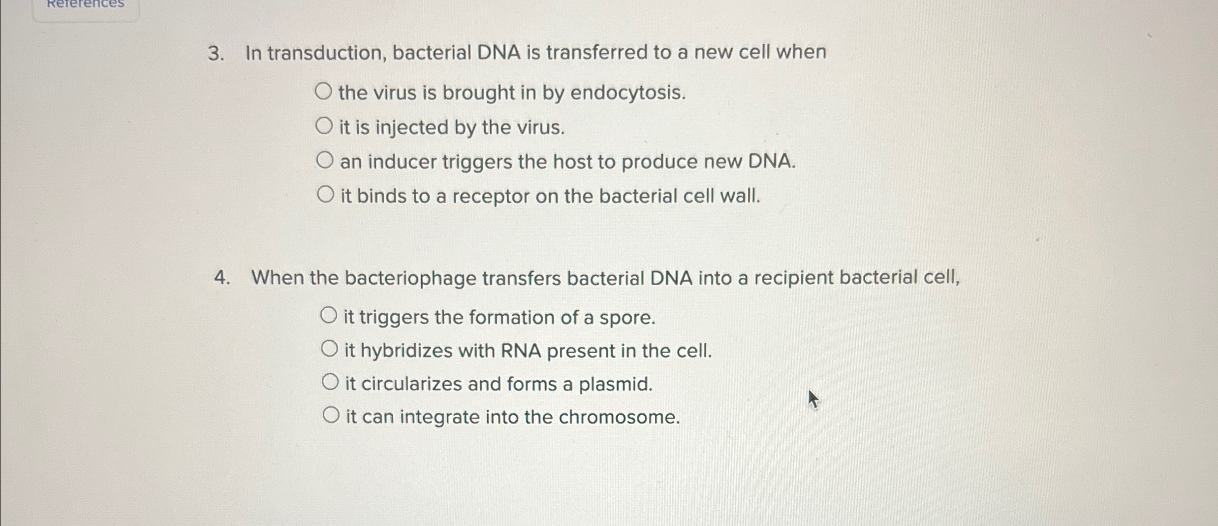 Solved In transduction, bacterial DNA is transferred to a | Chegg.com