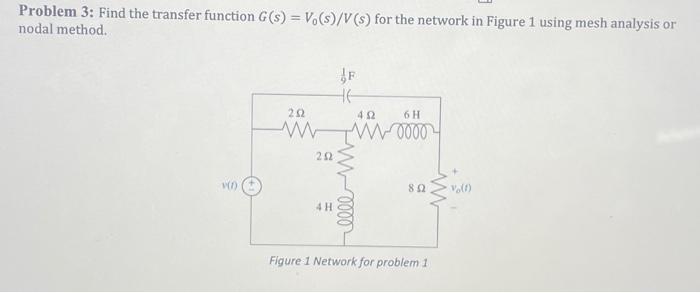 Solved Problem 3: Find the transfer function G(s)=V0(s)/V(s) | Chegg.com