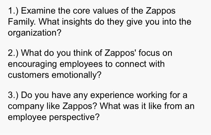 Solved 1.) Examine the core values of the Zappos Family. | Chegg.com