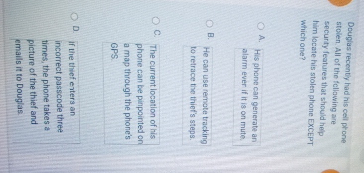 Solved Douglas recently had his cell phone stolen. All of | Chegg.com