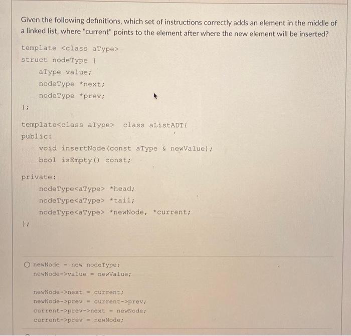 Solved Given the following definitions, which set of | Chegg.com