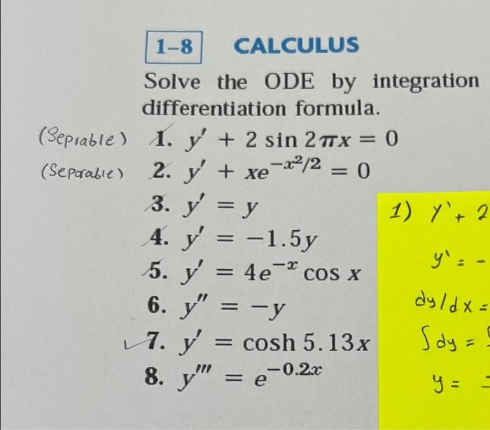 Solved Solve the ODE by integration differentiation formula. | Chegg.com