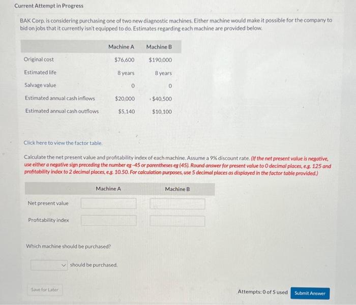 Solved Current Attempt in Progress BAK Corp. is considering | Chegg.com