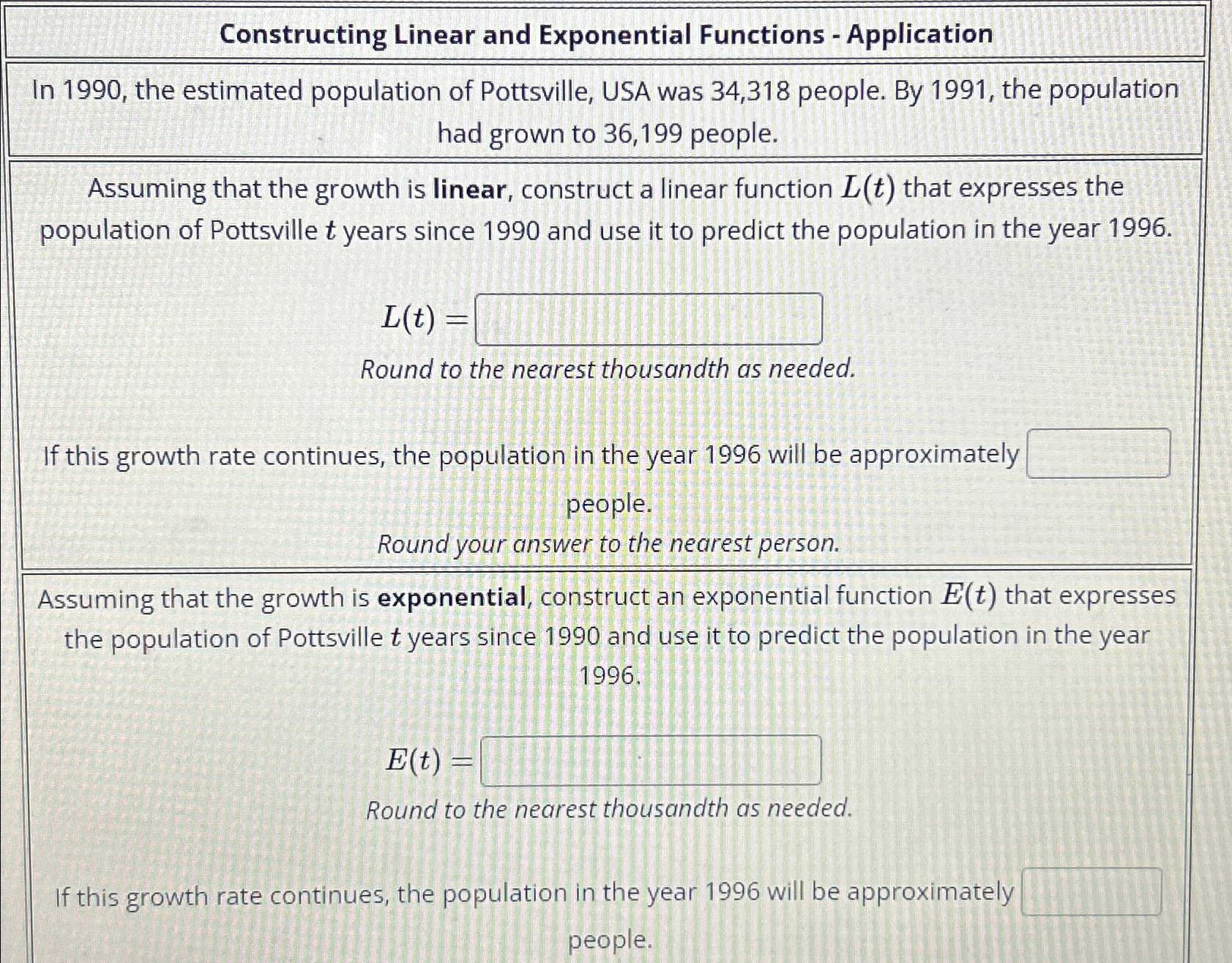 Solved Constructing Linear and Exponential Functions - | Chegg.com
