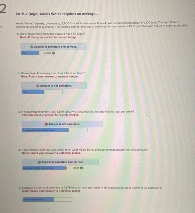Solved PA 11-2 (Algo) Anvil's Works requires on average.. | Chegg.com