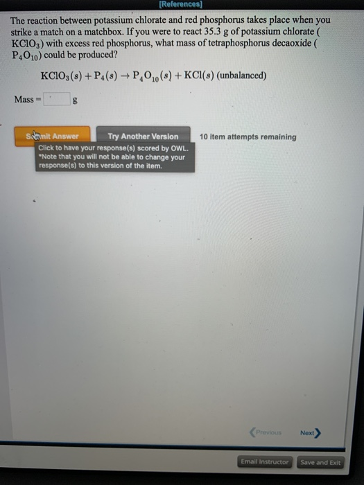 Solved [References] The reaction between potassium chlorate | Chegg.com