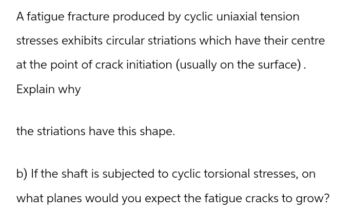 Solved A fatigue fracture produced by cyclic uniaxial | Chegg.com