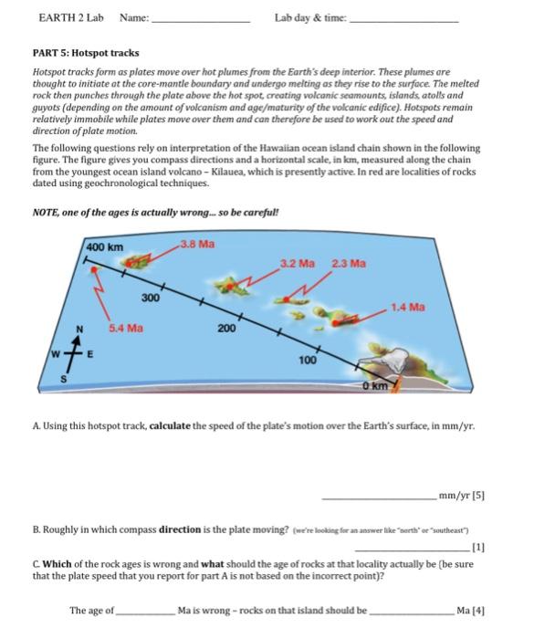 Solved EARTH 2 Lab Name: Lab day \& time: PART 5: Hotspot | Chegg.com