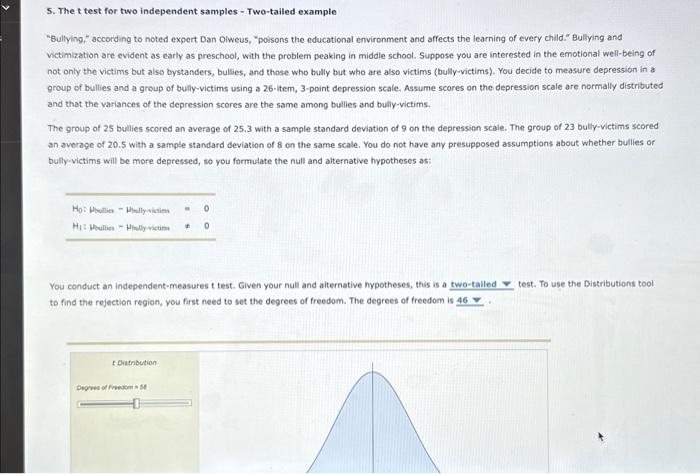 Solved 5. The t test for two independent samples - | Chegg.com