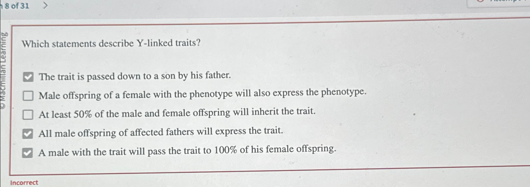 Solved 8 ﻿of 31andWhich statements describe Y-linked | Chegg.com