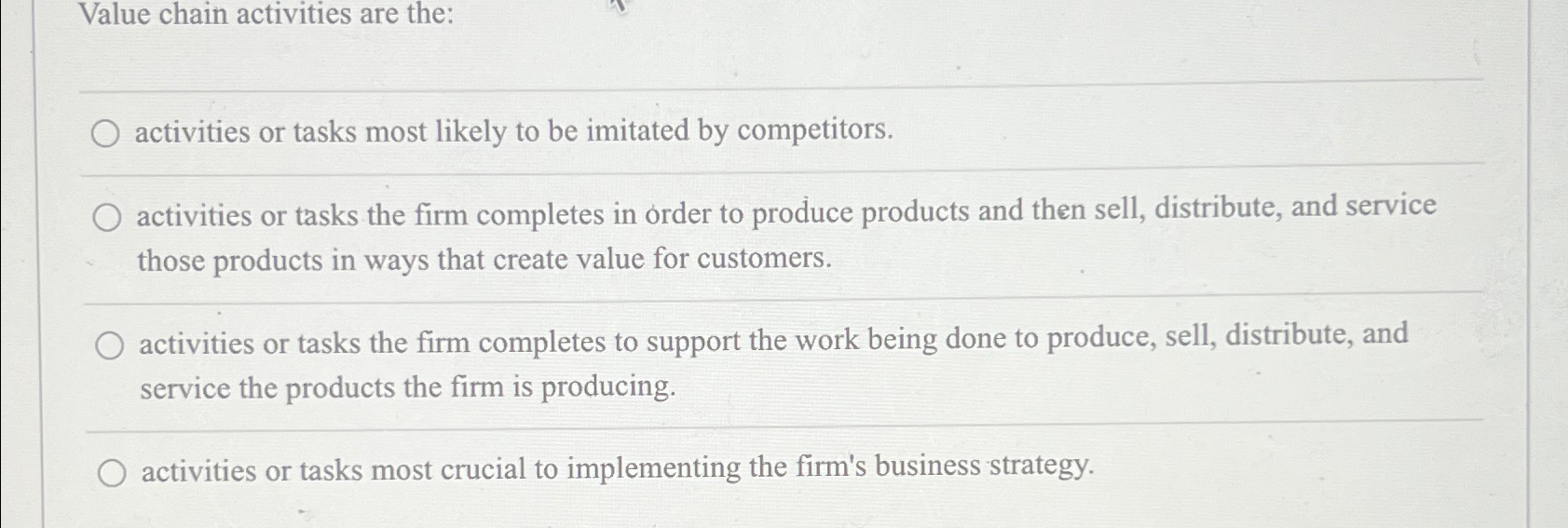 Solved Value chain activities are the:activities or tasks | Chegg.com