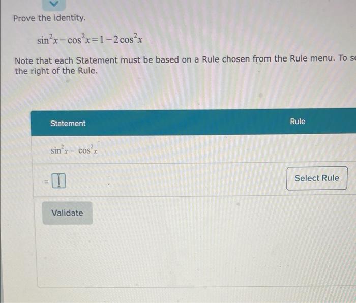 Solved Prove the identity. sin2x−cos2x=1−2cos2x Note that | Chegg.com