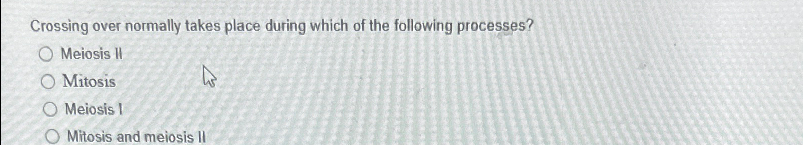 Crossing over normally takes place during which of | Chegg.com