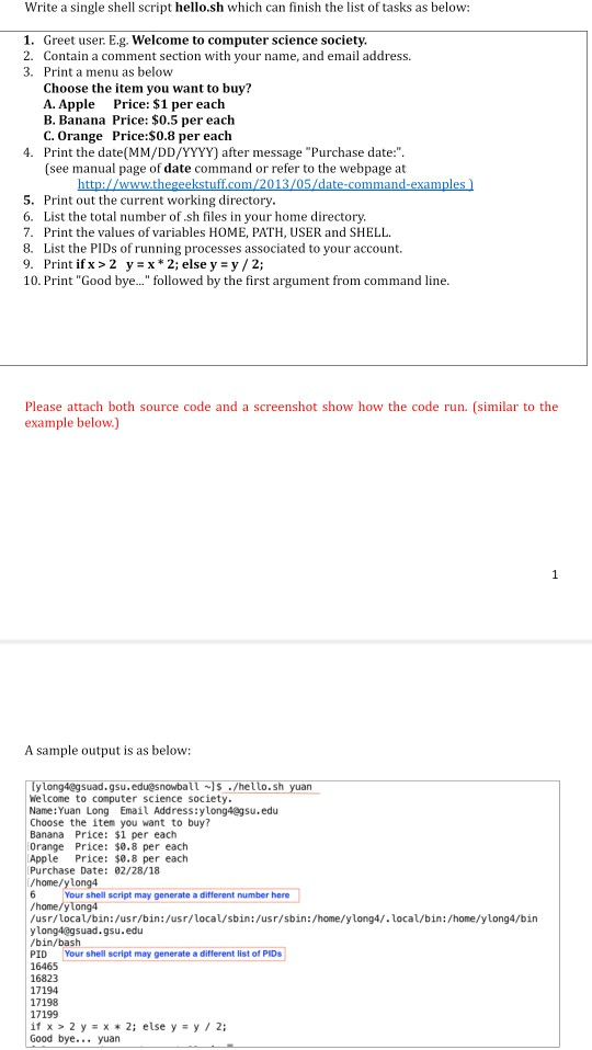 Solved Write a single shell script hello.sh which can finish | Chegg.com