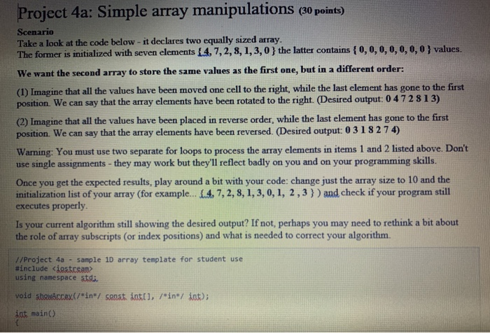 Solved Project 4a Simple Array Manipulations 30 Points