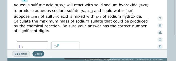 Solved Aqueous sulfuric acid ( H2SO4) will react with solid | Chegg.com