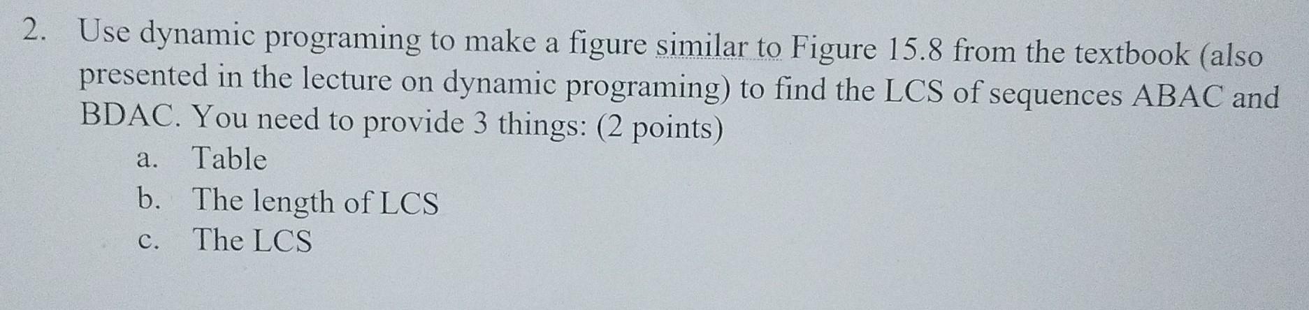 2. Use dynamic programing to make a figure similar to | Chegg.com