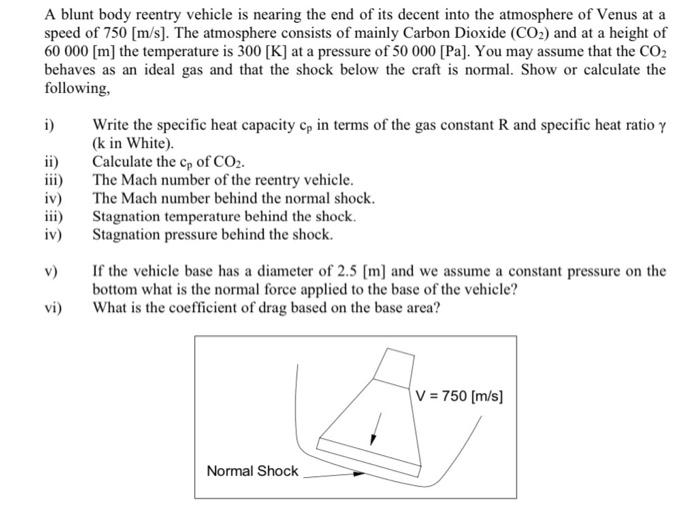 Solved A blunt body reentry vehicle is nearing the end of | Chegg.com