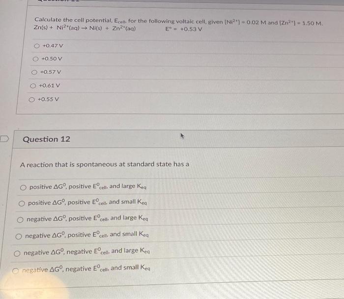 Solved Calculate The Cell Potential Ecell For The