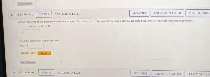 Solved P(x)=x3+6x2−32All the real zeros of the olven | Chegg.com
