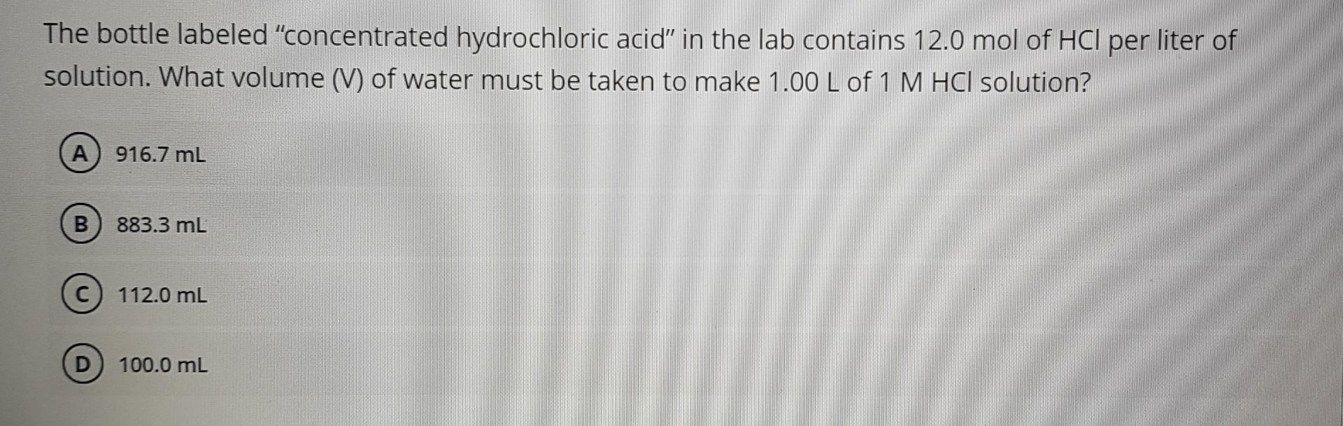 Solved The bottle labeled "concentrated hydrochloric acid" | Chegg.com