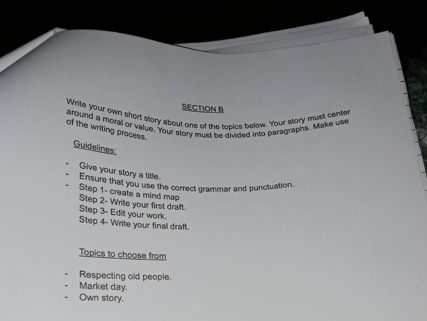 SECTION B Write Your Own Short Story About One Of The Chegg
