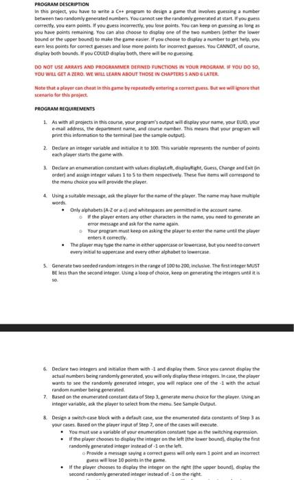 Solved PROGRAM DESCRIPTION In this project, you have to | Chegg.com