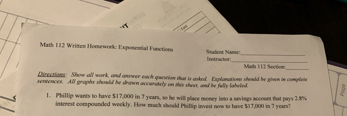Solved Math 112 Written Homework Exponential Functions