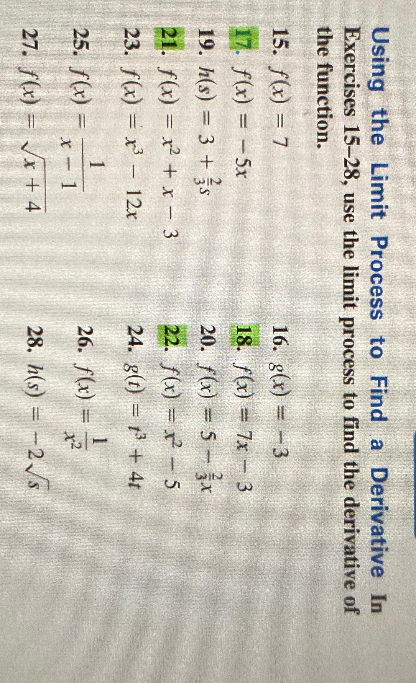 Solved Please help me 17, 18, 21, 22 ﻿Using the Limit | Chegg.com