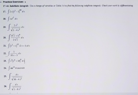 Solved * Practice Exercises » 17-44. Indefinite integrals | Chegg.com