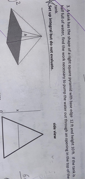 Solved 3. A tank has the shape of a right square pyramid | Chegg.com