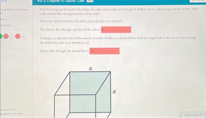 Solved A point charge q is located at the center of a cube | Chegg.com