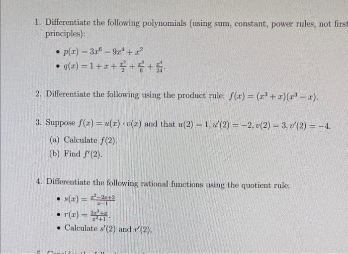 Solved 1. Differentiate the following polynomials (using | Chegg.com