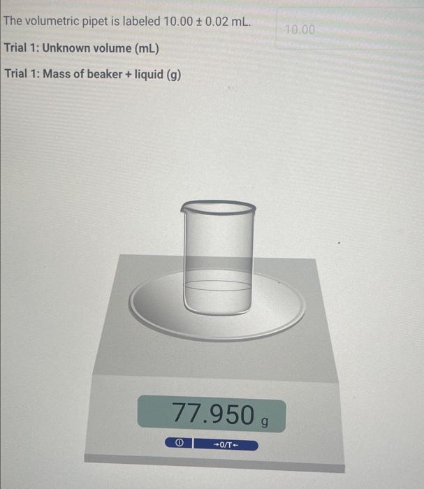 trail 1: unknown volume (mL)trail 1: mass of beaker | Chegg.com