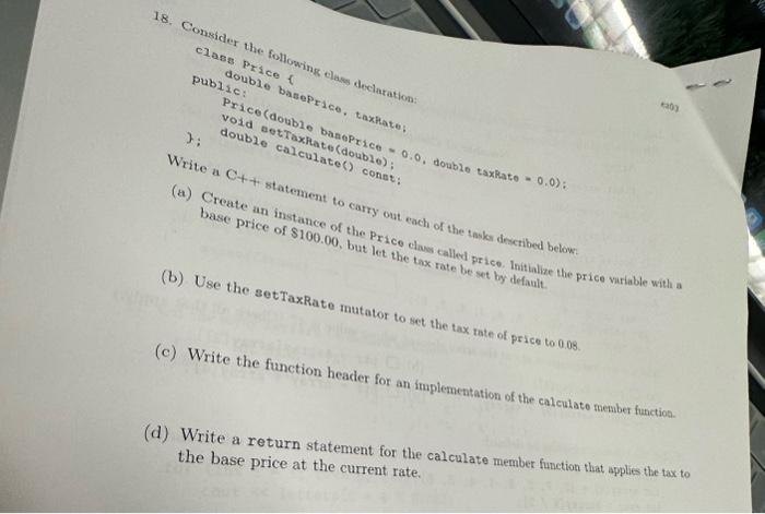 Solved Chridet the following elas declatation: Write a | Chegg.com