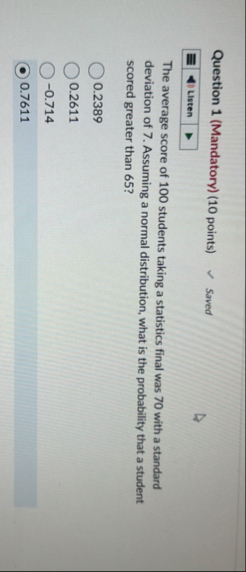 Solved Question 1 (Mandatory) (10 ﻿points)SavedThe average | Chegg.com