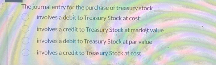 Solved The journal entry for the purchase of treasury stock | Chegg.com