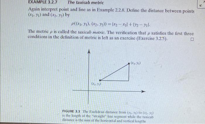 Solved 3.2.5 Show that the taxicab metric ρ defined in | Chegg.com