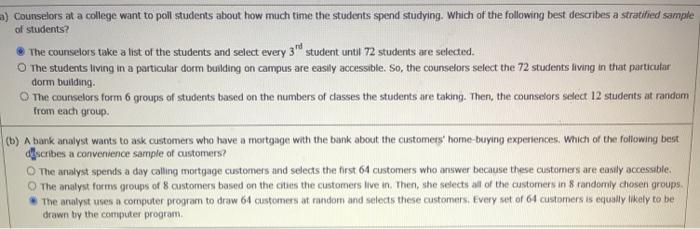 Solved a) Counselors at a college want to poll students | Chegg.com