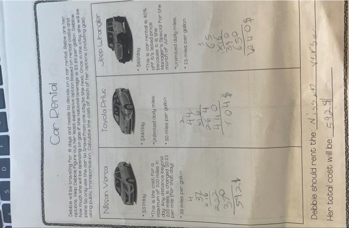 5 Car Rental Debble will be traveling for 16 days and | Chegg.com