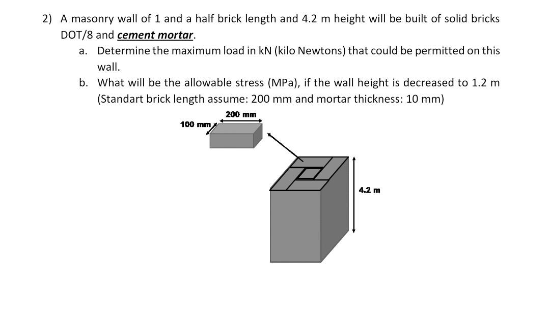 Solved 2) A masonry wall of 1 and a half brick length and | Chegg.com