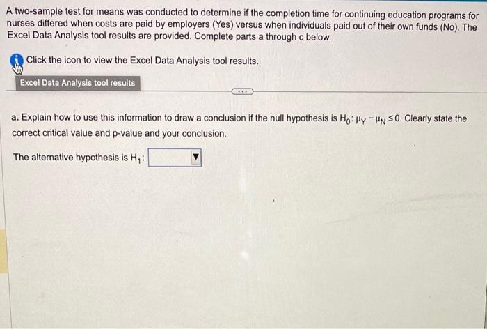 Solved A two-sample test for means was conducted to | Chegg.com