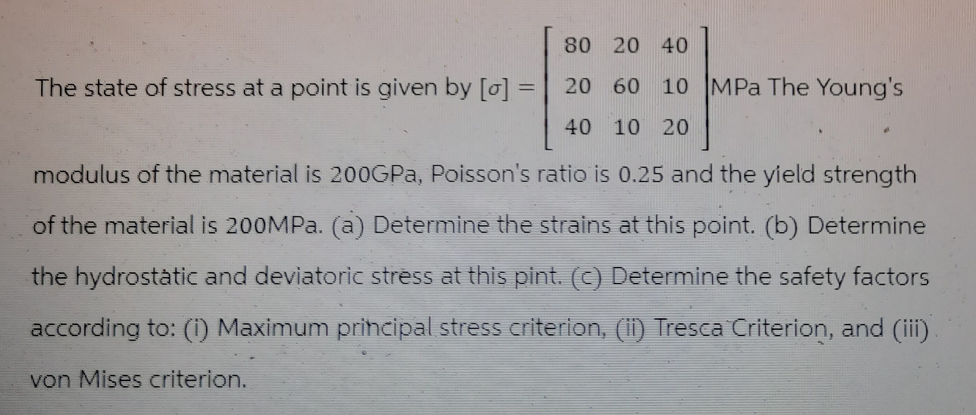 Solved The state of stress at a point is given by | Chegg.com