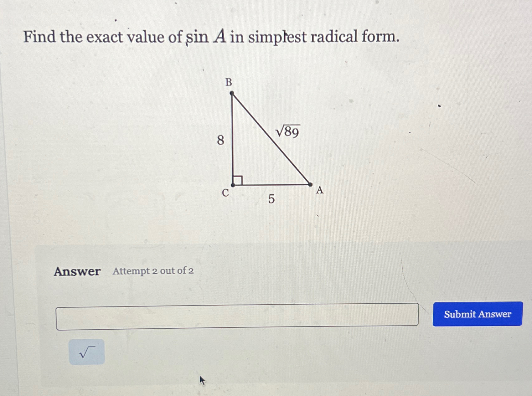 Solved Find the exact value of sinA ﻿in simplest radical | Chegg.com